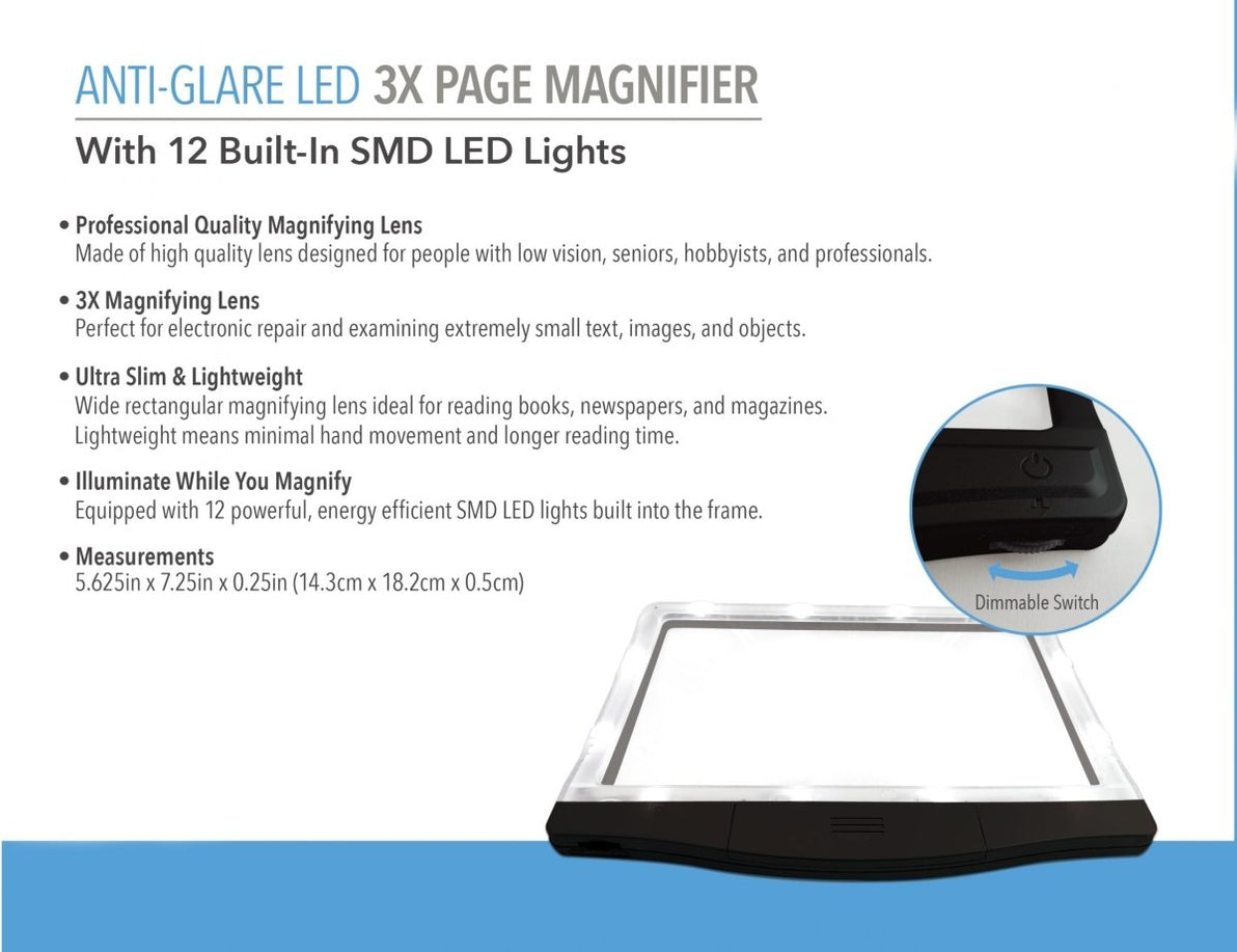 Fresnel Lens 3X Handheld LED Page Magnifier by Magnipros — Magnifying.com.au